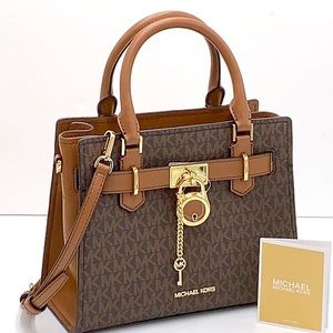 Michael Kors | Bags | Nwt Michael Kors Hamilton Small Satchel Crossbody Brownluggage Signature ...
